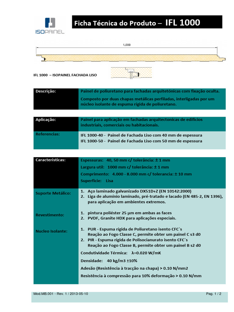 Isopainel Fachada Liso IFL 1000 | PDF | Poliuretano | Materiais