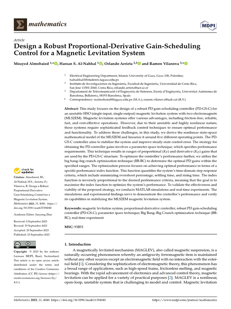 Design A Robust Proportional Derivative Gain Sched Pdf Control