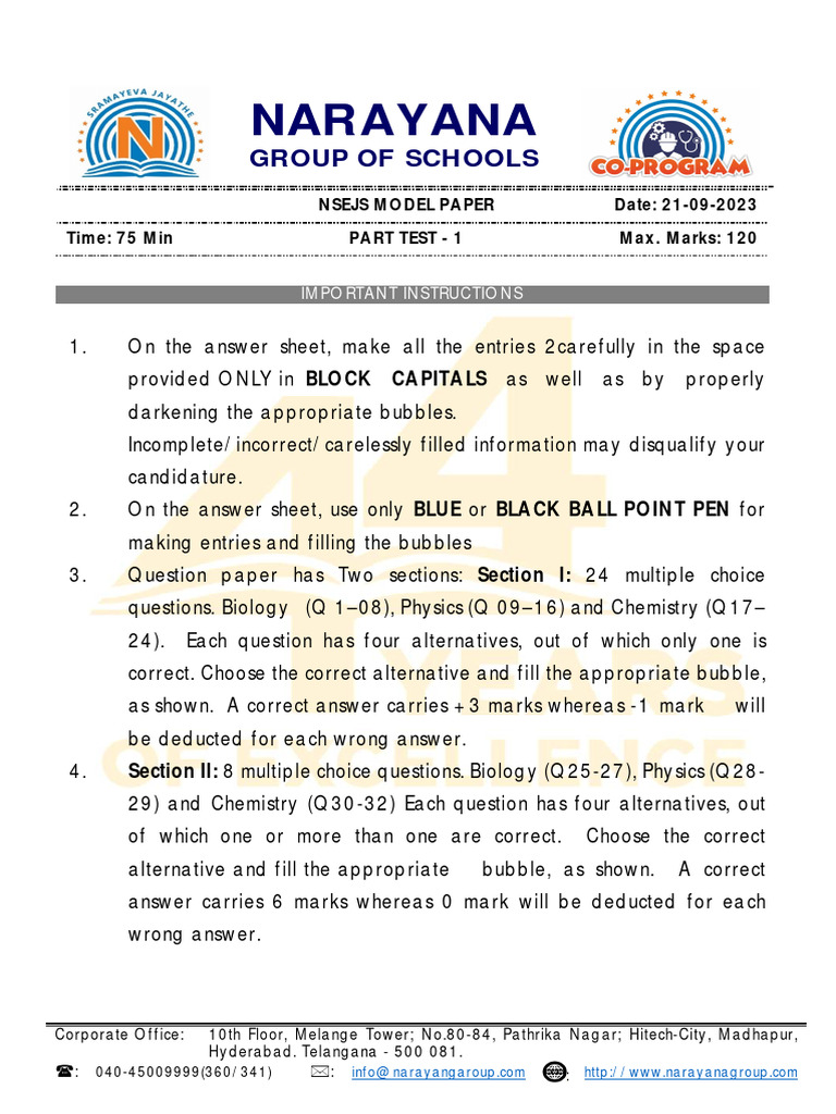 NSEJS Model Test Paper | PDF | Multiple Choice | Buoyancy