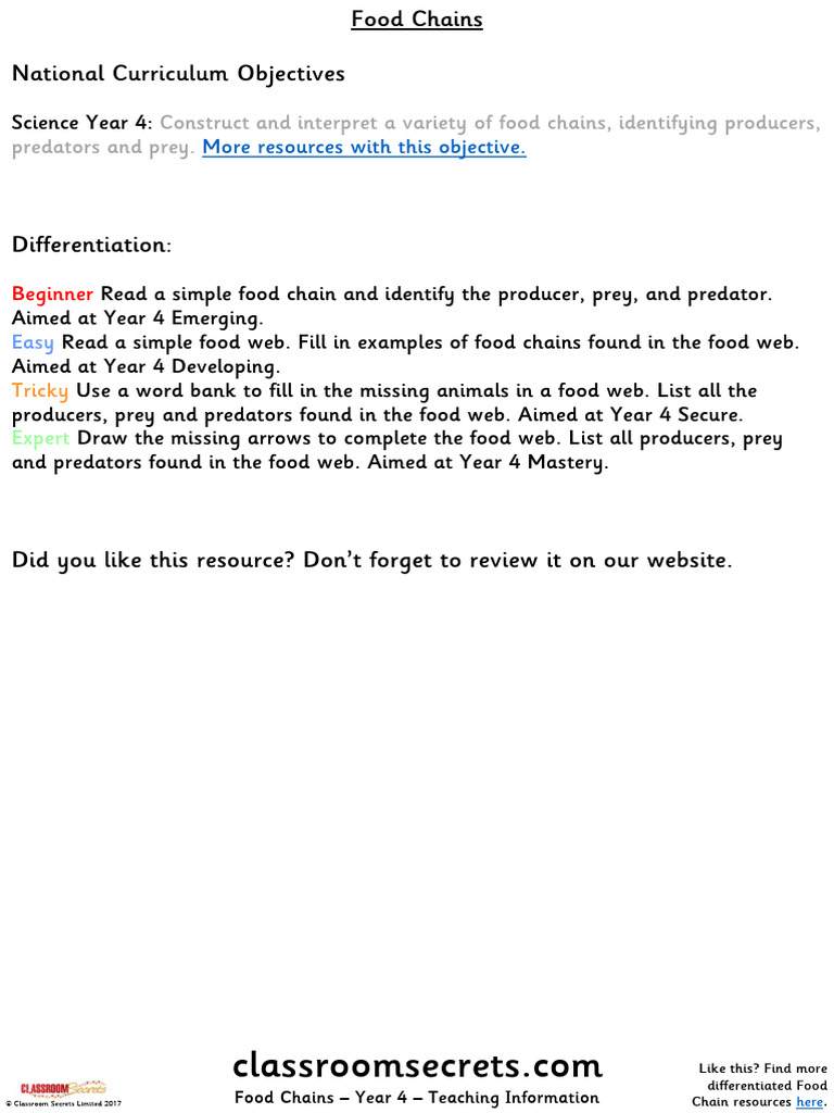 Food Chains Y4 Science | PDF | Predation | Food Web