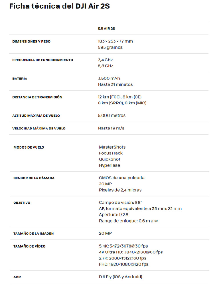 Ficha Tecnica Drone Air 2S | PDF