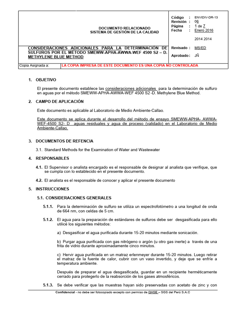 Consideraciones Adicionales Para La Determinacion de Sulfuros Por El ...