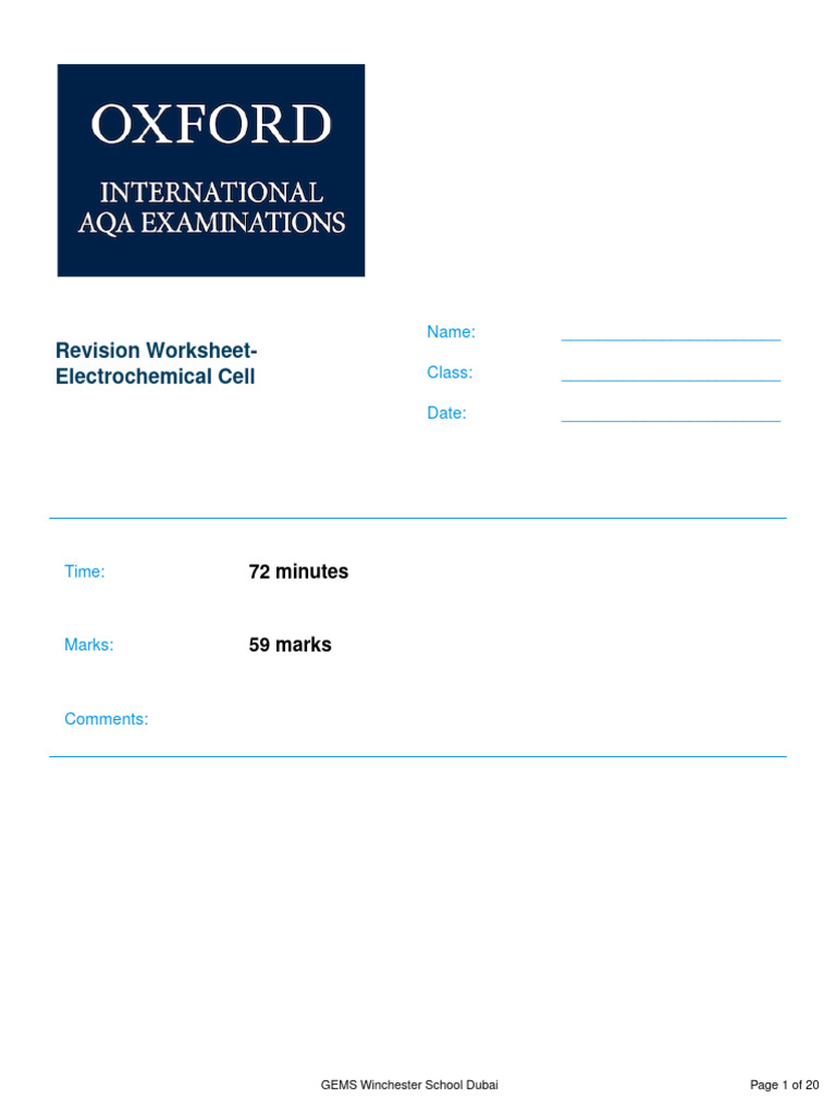 Revision Worksheet - Electrode Cell | PDF | Fuel Cell | Electrochemistry
