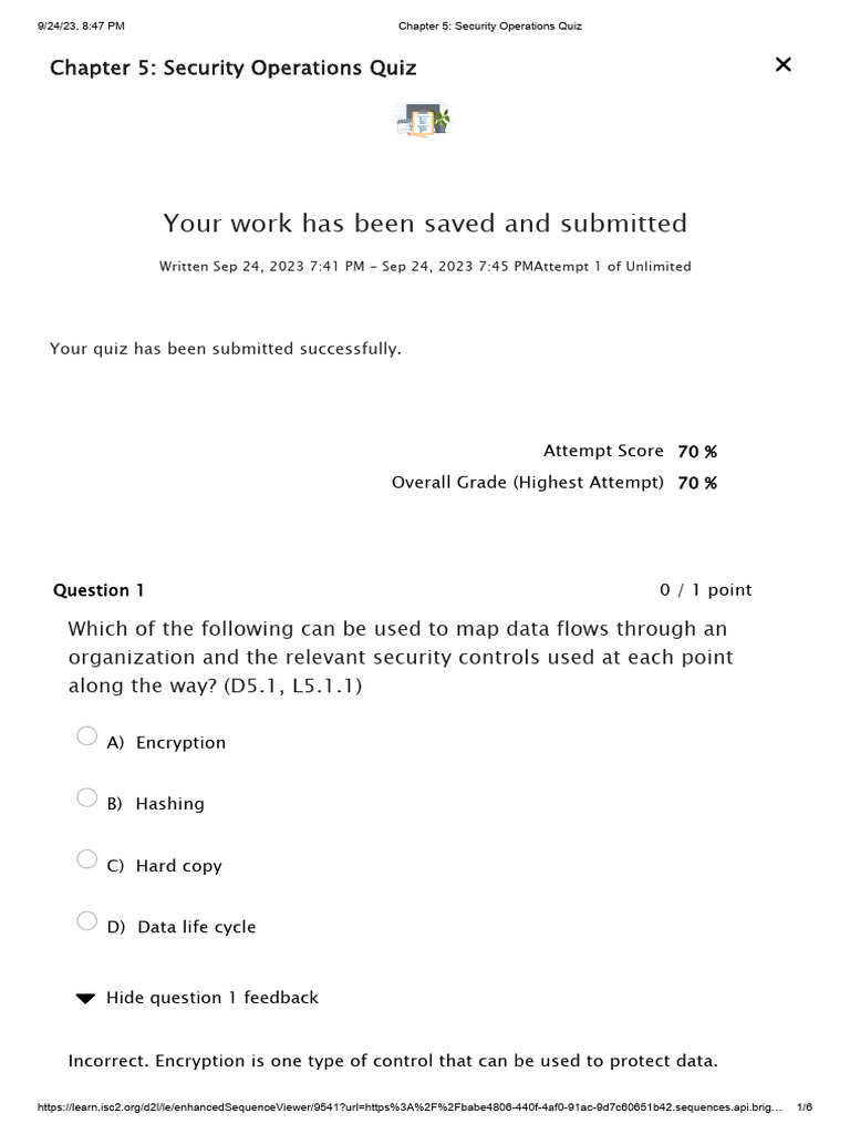 Chapter 5 - Security Operations Quiz | PDF | Cyberwarfare | Security Chapter 5 - Security Operations Quiz | PDF | Cyberwarfare | Security