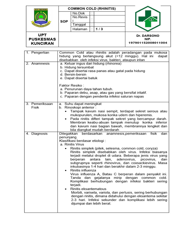 Diagnosis dan Terapi Common Cold | PDF