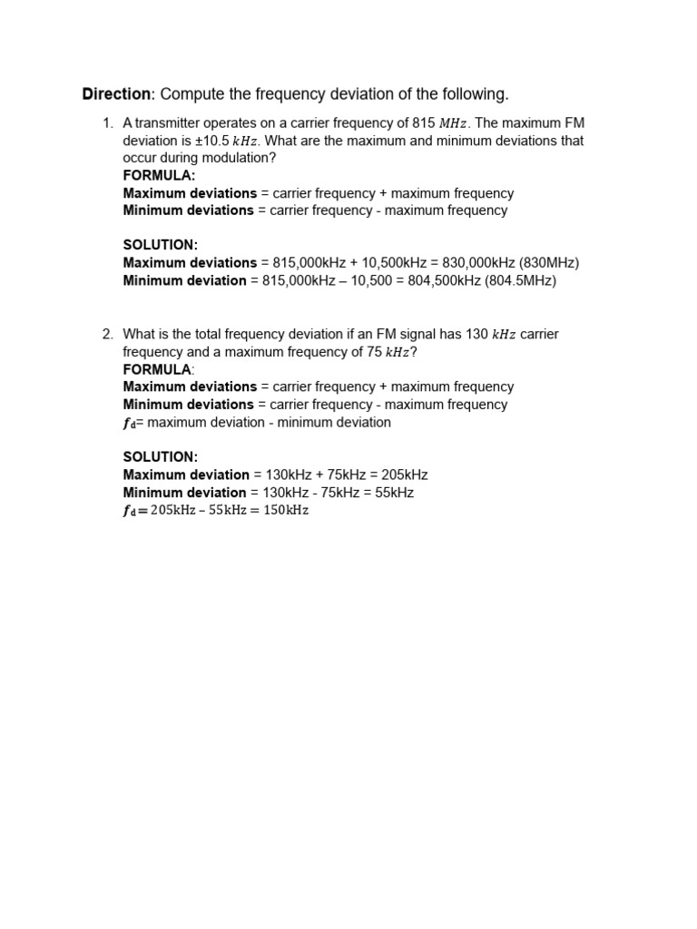 Direction: Compute The Frequency Deviation of The Following | PDF