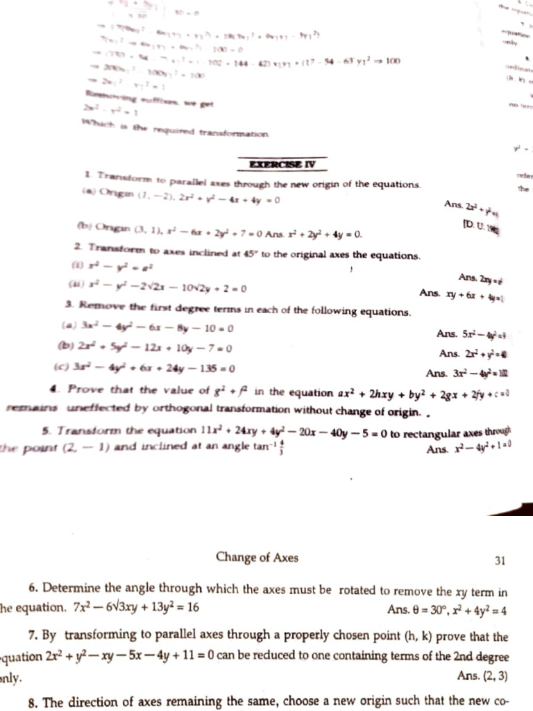 CO Geometry Change of Axes (Exercise) | Download Free PDF | Cartesian ...