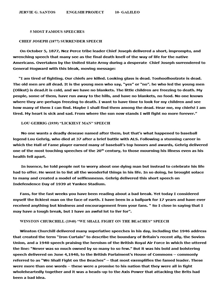 5 Most Famous Speeches | Download Free PDF | Chief Joseph