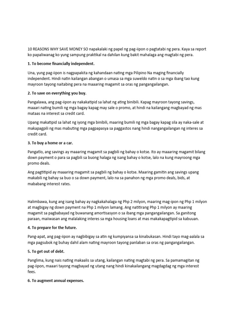 10 Reasons Why Save Money | PDF