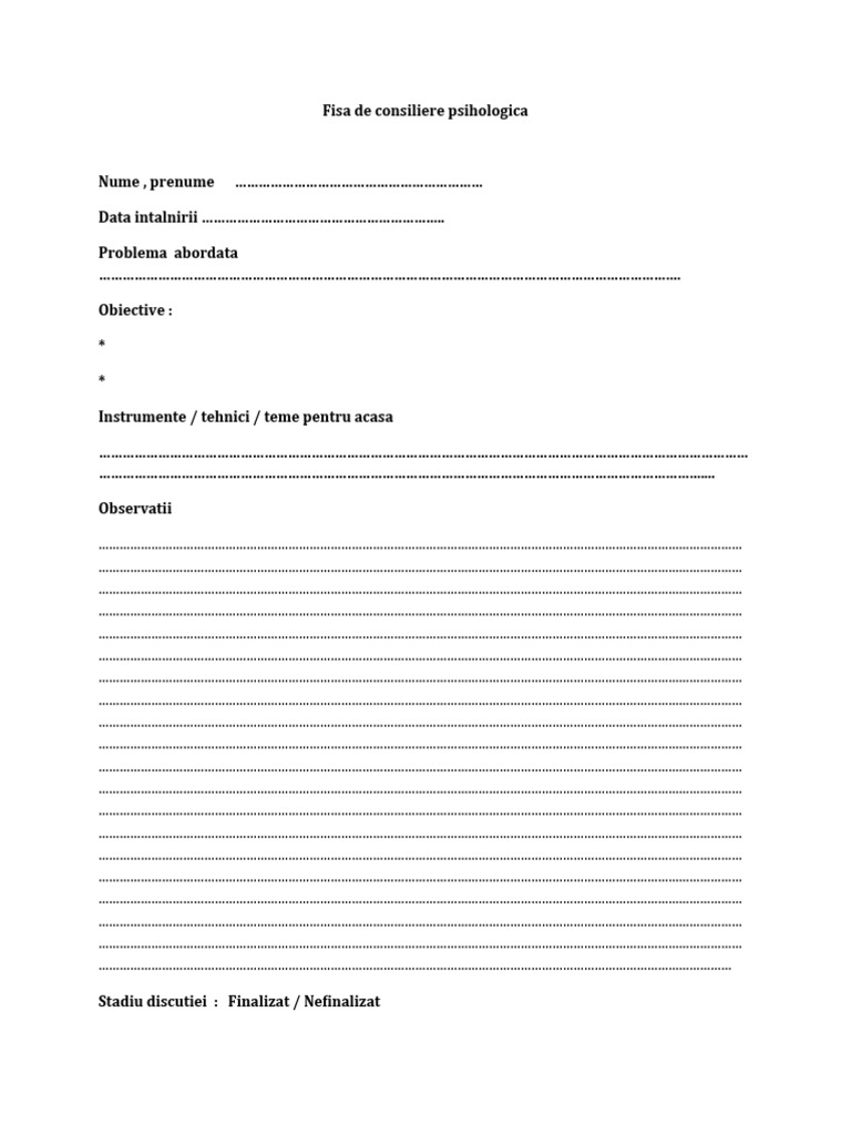 Fisa de Consiliere Psihologica | PDF
