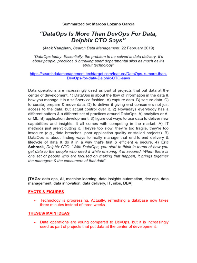 Dataops Is More Than Devops For Data Delphix Cto Says Pdf Data Artificial Intelligence 