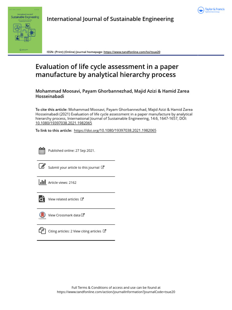 Evaluation of life cycle assessment in a paper manufacture by analytical hierarchy process | PDF ...