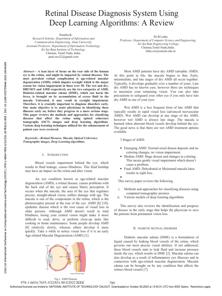 Retinal Disease Diagnosis System Using Deep Learning Algorithms A Review | PDF | Medicine ...