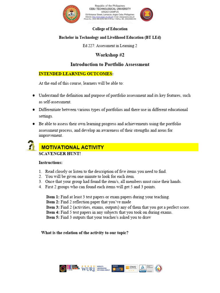 Portfolio Assessment Workshop Overview | PDF | Rubric (Academic ...