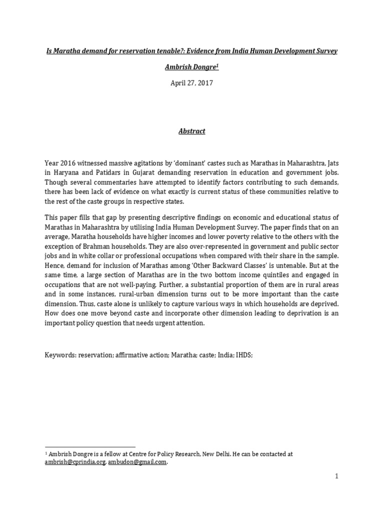 Is Maratha Demand For Reservation Tenable | PDF | Household Income In ...