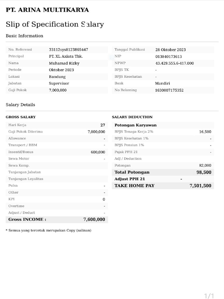 Payslip Rizky | PDF