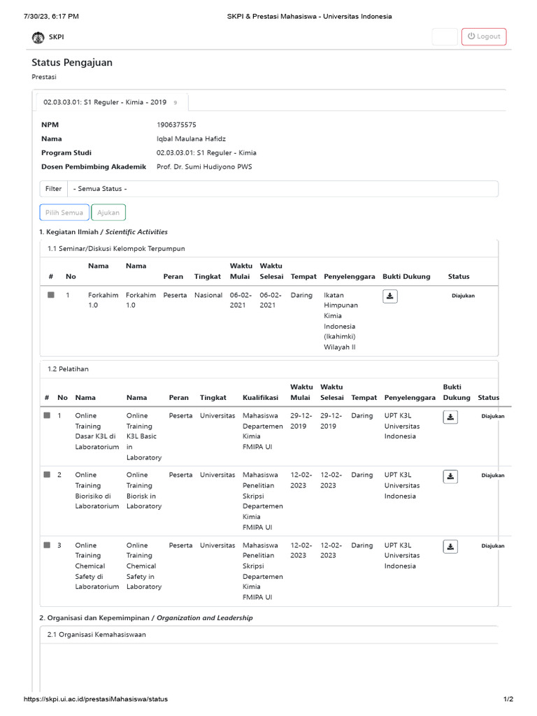 SKPI & Prestasi Mahasiswa - Universitas Indonesia | PDF