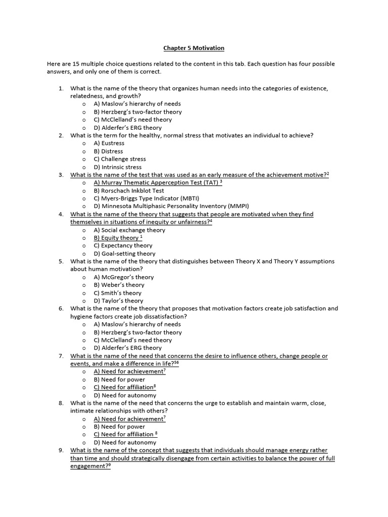 Chapter 5 & 6 Sample Questions | PDF | Motivational | Motivation