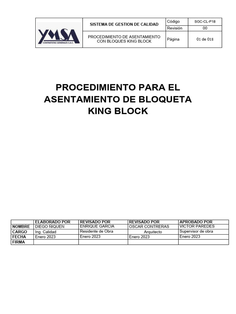 (3.1.1) SGC-CL-P18 Procedimiento de Asentado de Bloqueta King Block ...