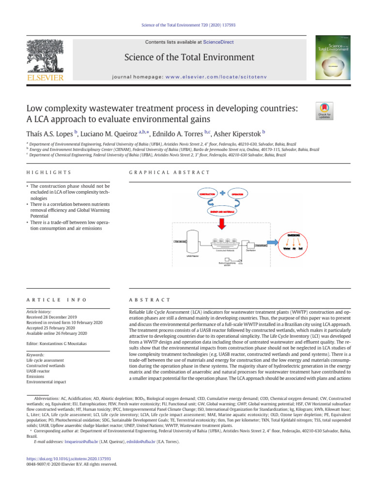 1 s2.0 S0048969720311049 Main | PDF | Sewage Treatment | Life Cycle ...