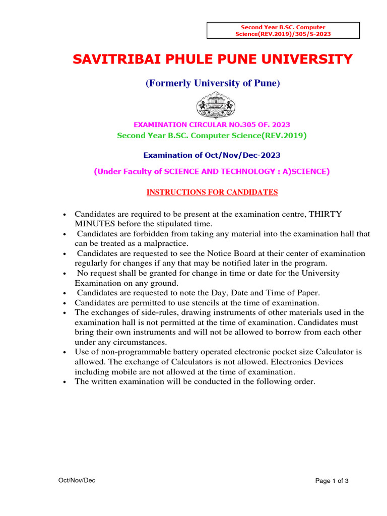 Time Table of S.Y.B.sc. Computer Science (2019) (Credit System) | PDF | Technology & Engineering