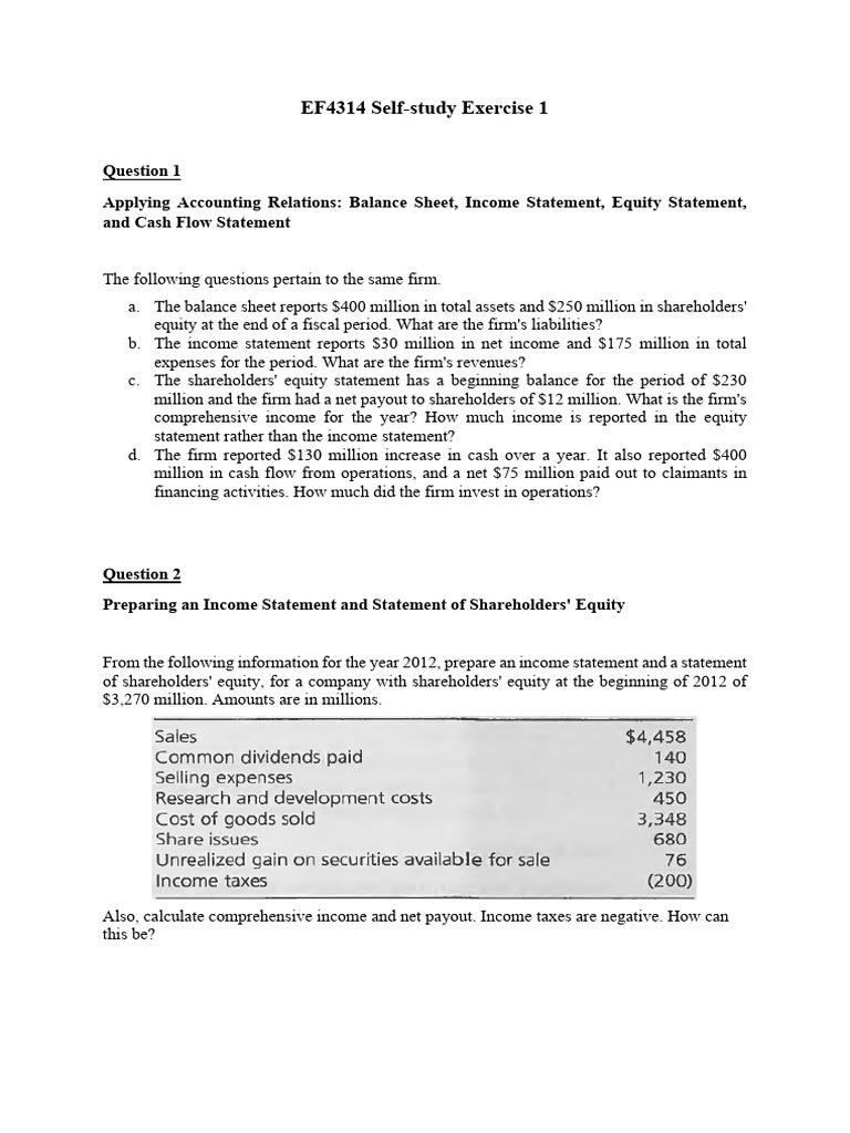 Self-Study Exercise 1 | PDF | Income Statement | Stocks