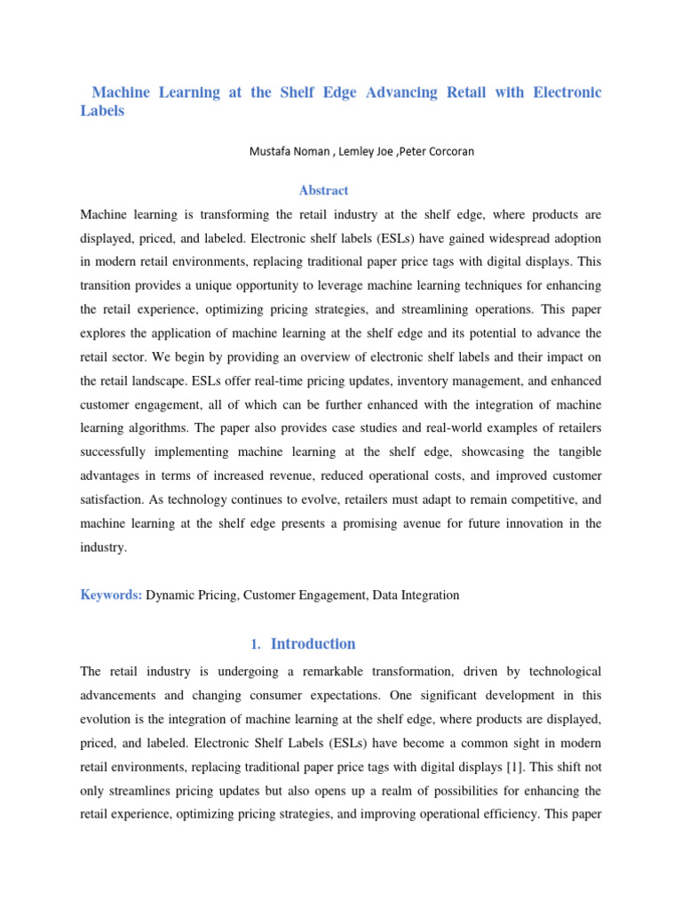 Machine Learning at The Shelf Edge Advancing Retail With Electronic ...