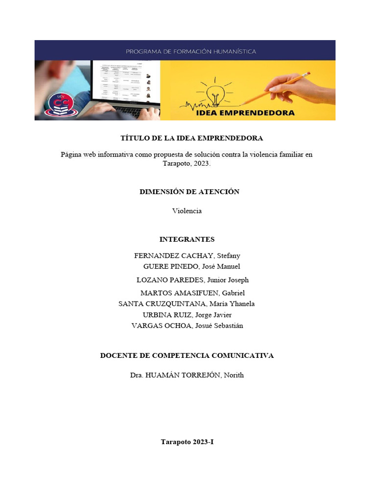 PROYECTO EMPRENDEDOR - Version Semifinal | PDF | Violencia doméstica | Página web