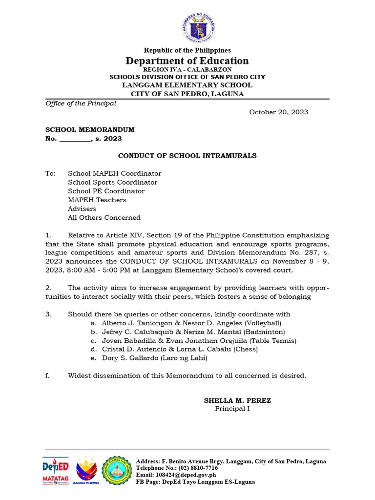 2023 2024 Intrams Memo | PDF | Sports