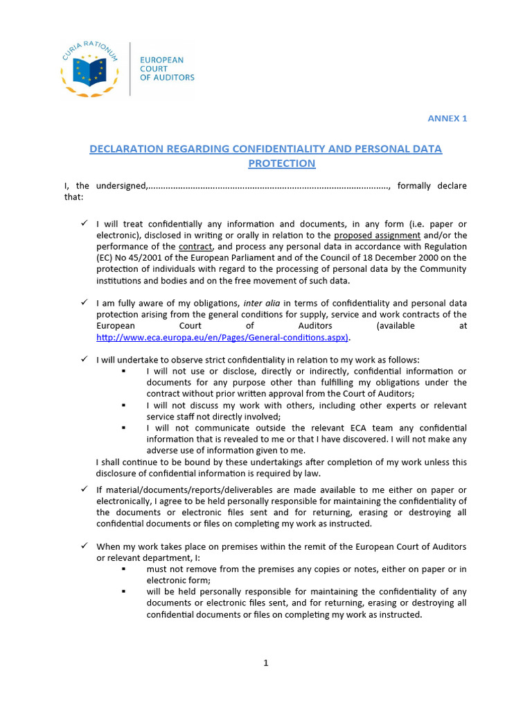 Annex 1 | PDF | Confidentiality | Information