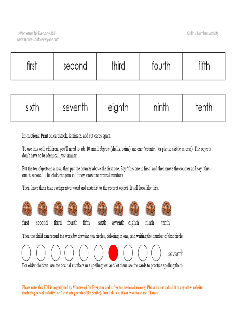 Ordinal Numbers Activity | PDF
