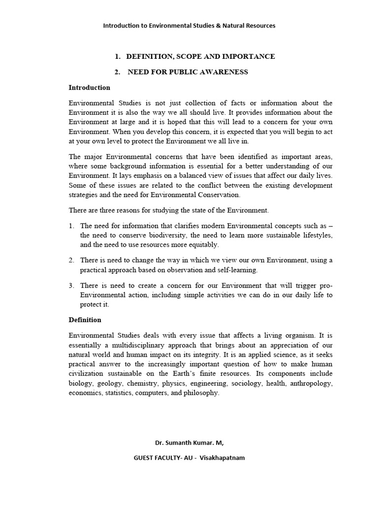 Chapter 1 Evs Notes | PDF | Aquifer | Deforestation