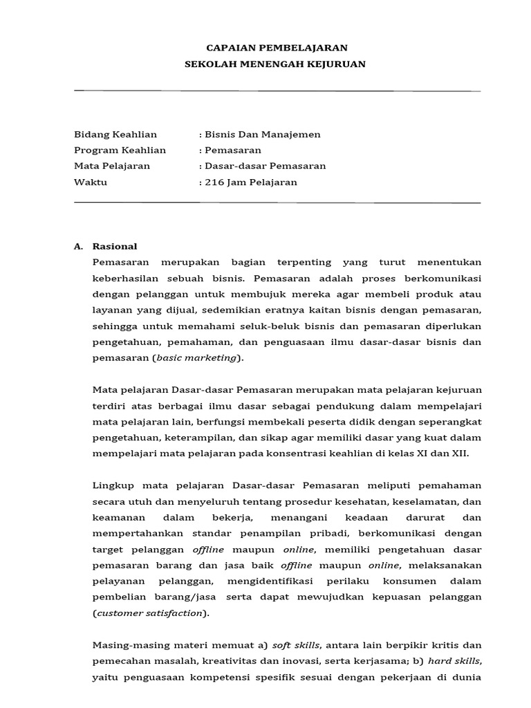 CP Produktif Pemasaran KLS X | PDF