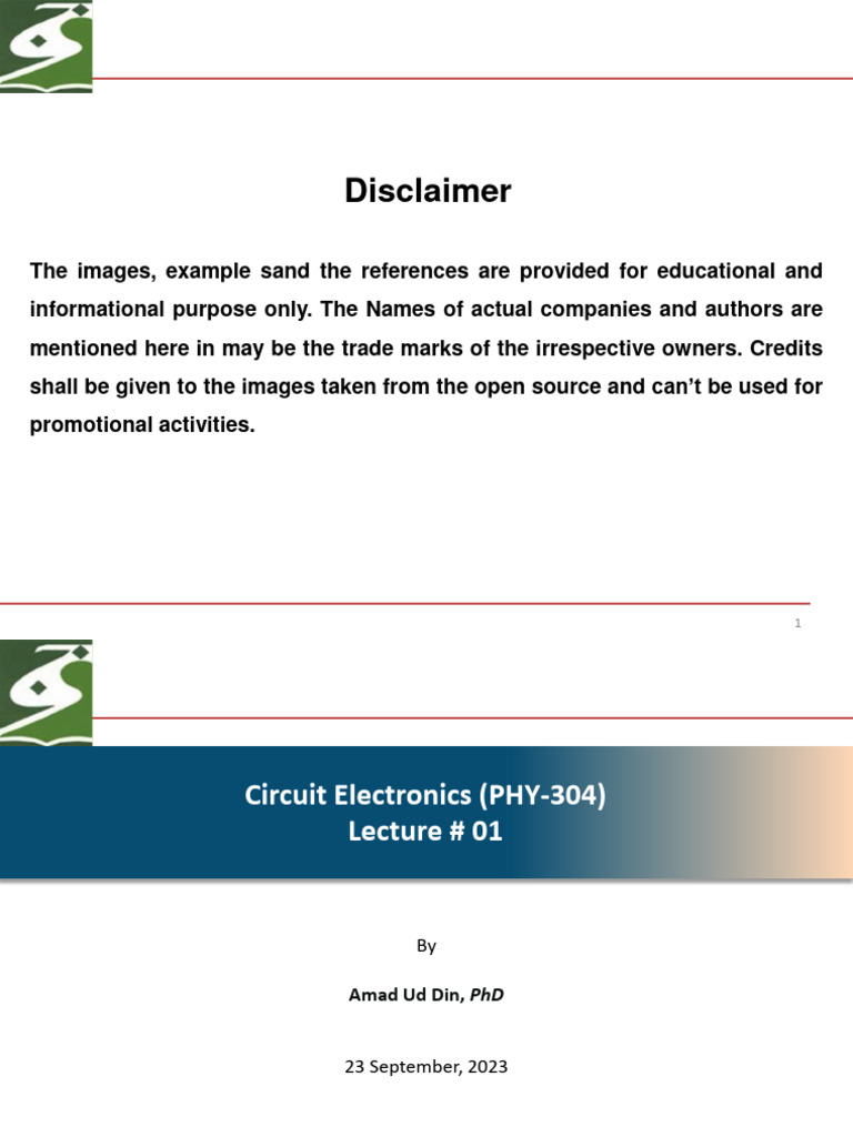 Circuit Electronics Lecture 1 Pdf Capacitor Electrical Network