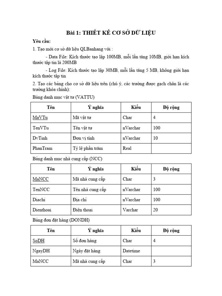 Bai 1 - Thiet Ke CSDL | PDF