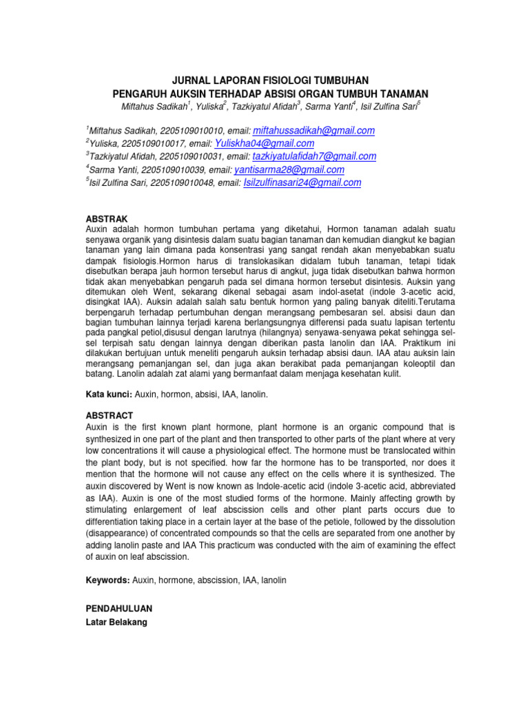 Jurnal Kelompok 2 Laporan Fisiologi Tumbuhan Pengaruh Auksin Terhadap