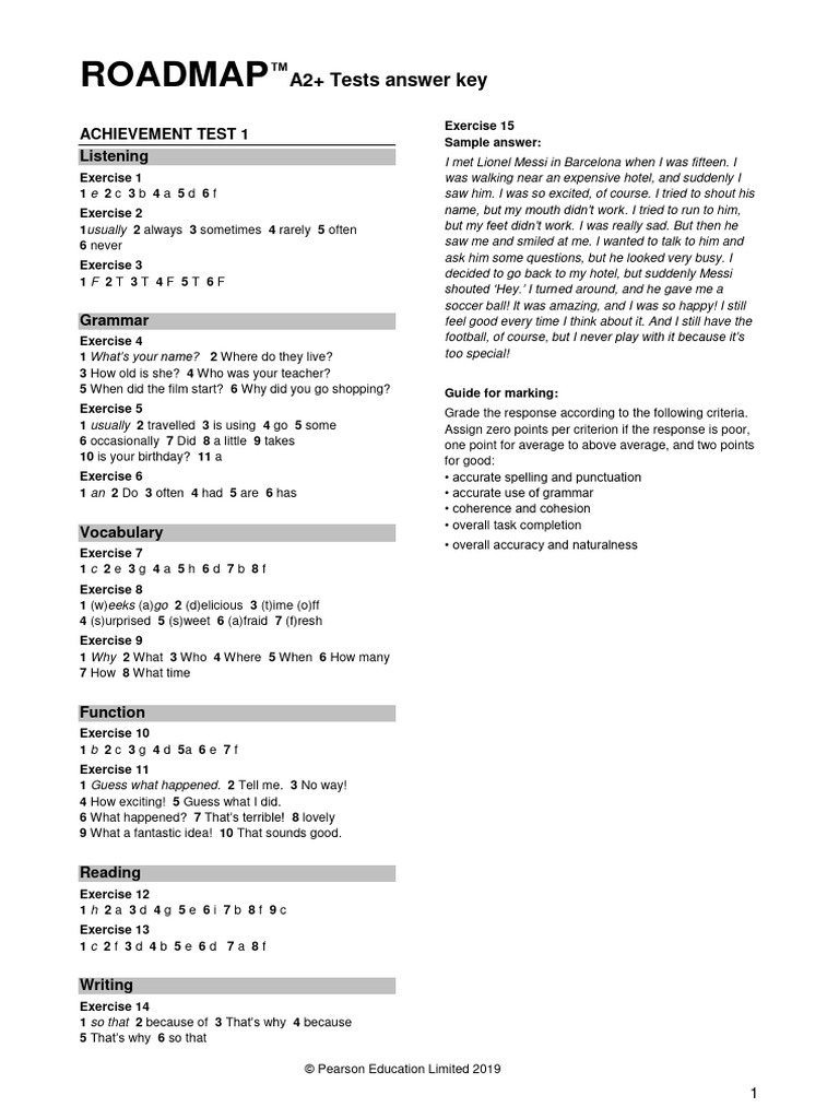 Tests Answer Key (Word) | PDF