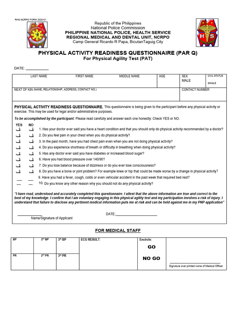 Pat Physical Readiness Questionare | PDF | Causes Of Death | Medical ...