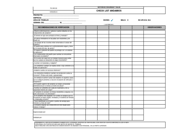SSOMA Check List Andamios | PDF | Andamio SSOMA Check List Andamios | PDF | Andamio