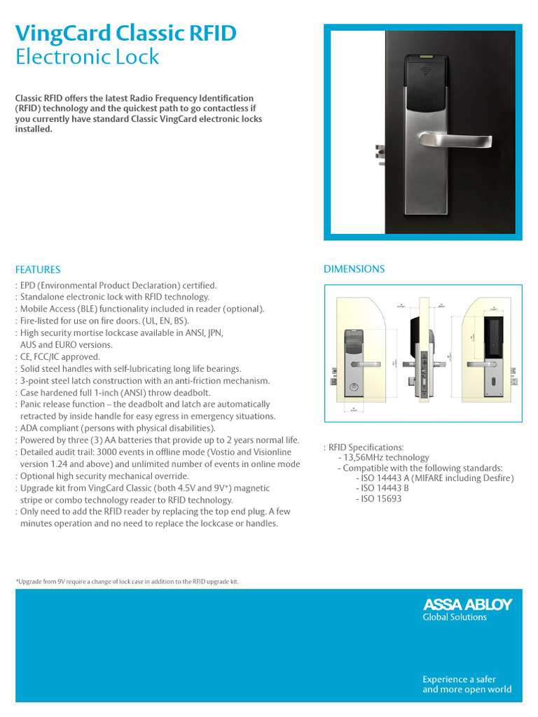 VingCard Classic RFID Product Sheet English | PDF | Radio Frequency Identification