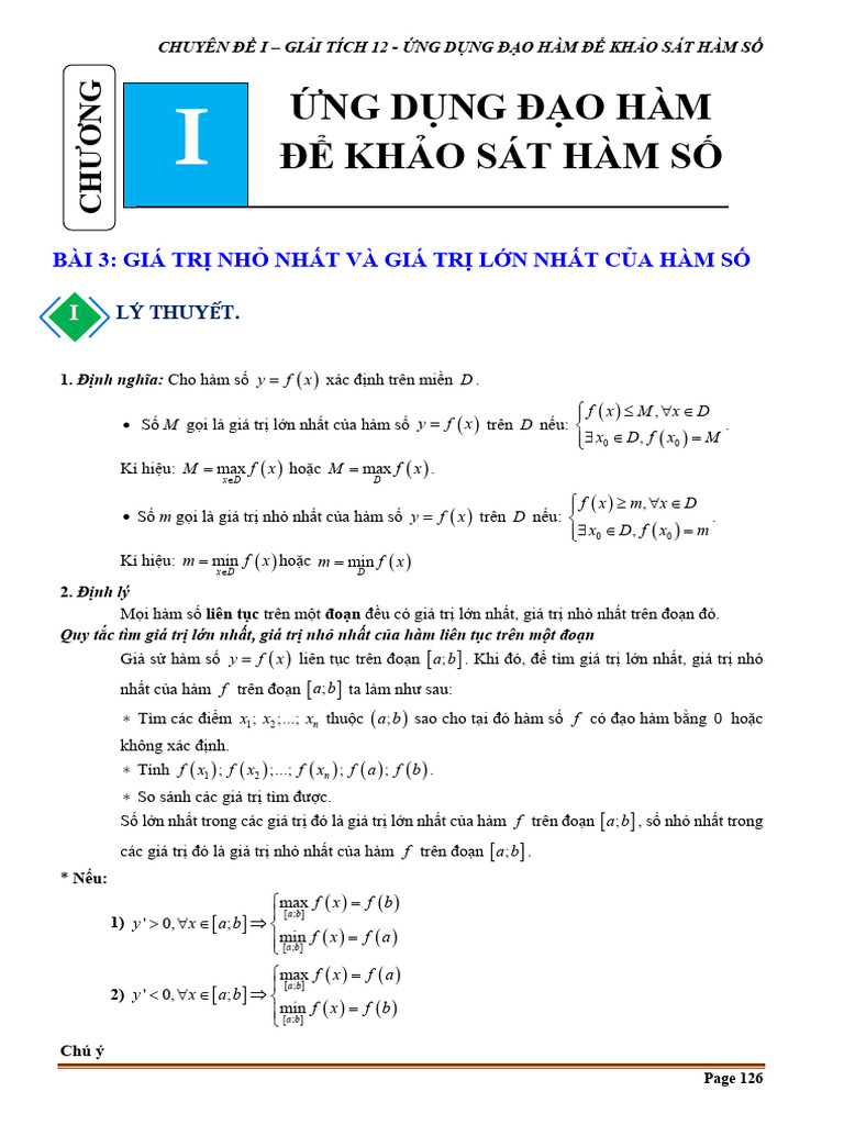 Tai Lieu Chuyen de Gia Tri Lon Nhat Va Gia Tri Nho Nhat Cua Ham So | PDF