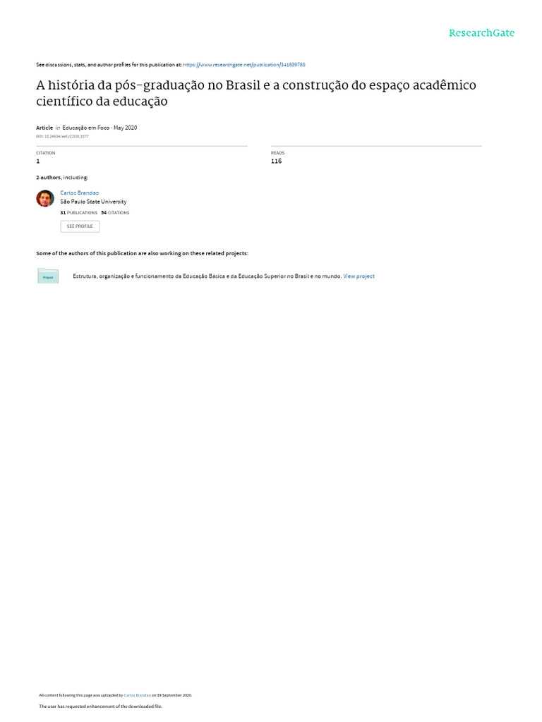 A Historia Da Pos Graduacao No Brasil E A Construc Pdf Pós