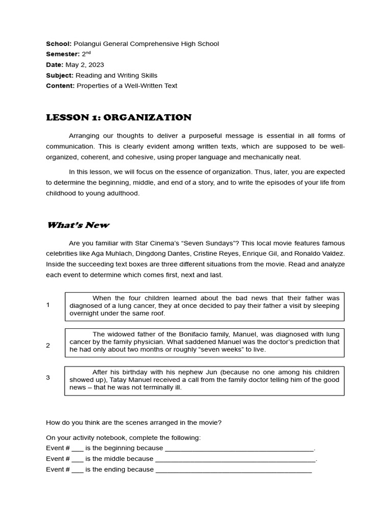 1 - Properties of A Well Written Text - Organization | PDF