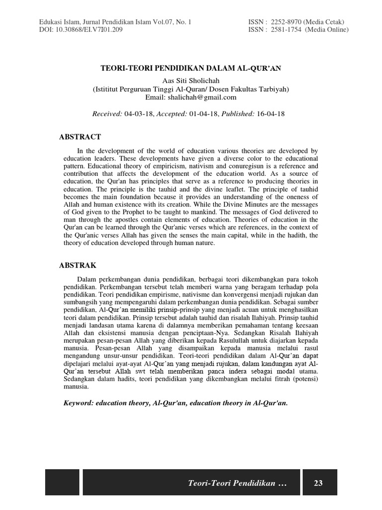 Teori Teori Pendidikan Dalam Al Quran | PDF