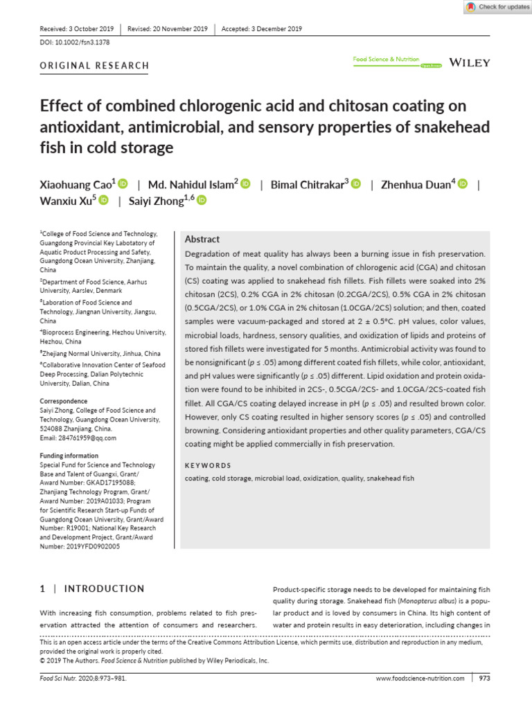 Food Science Nutrition - 2020 - Cao - Effect of Combined Chlorogenic ...