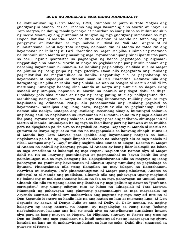 Buod NG Nobelang Mga Ibong Mandaragit | PDF Buod NG Nobelang Mga Ibong Mandaragit | PDF
