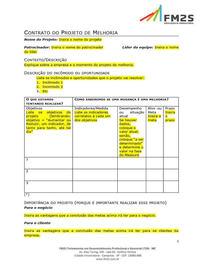 (FM2S) Template - Contrato de Melhoria | PDF | Business