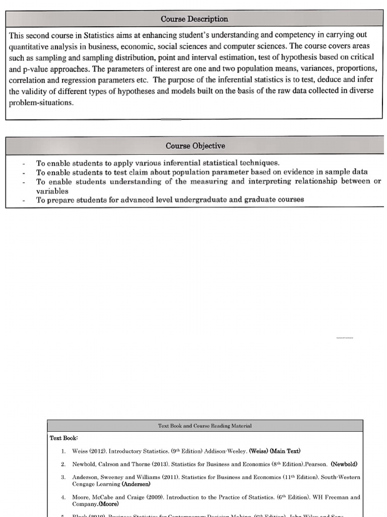 Course Outline MTS 202 - Statistical Inference | PDF