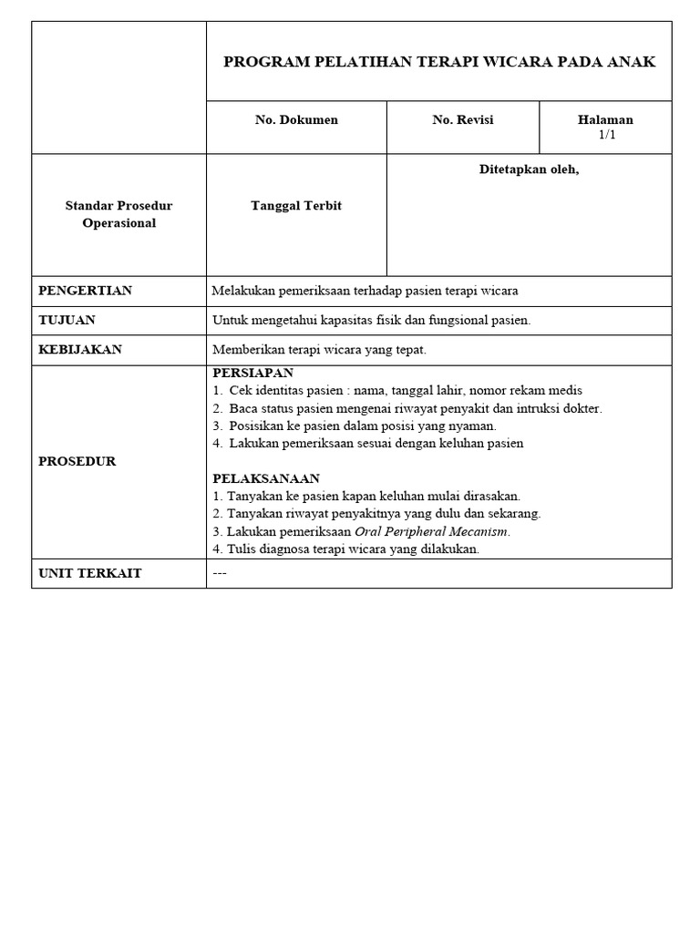 Program Pelatihan Terapi Wicara Pada Anak (Rev 01) | PDF