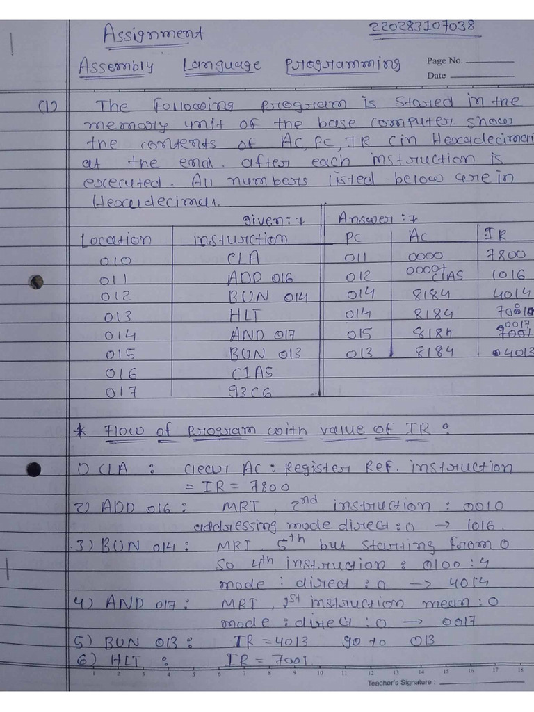 Assembly Language Prgramming CH3 DE Hand Written Assignment | PDF